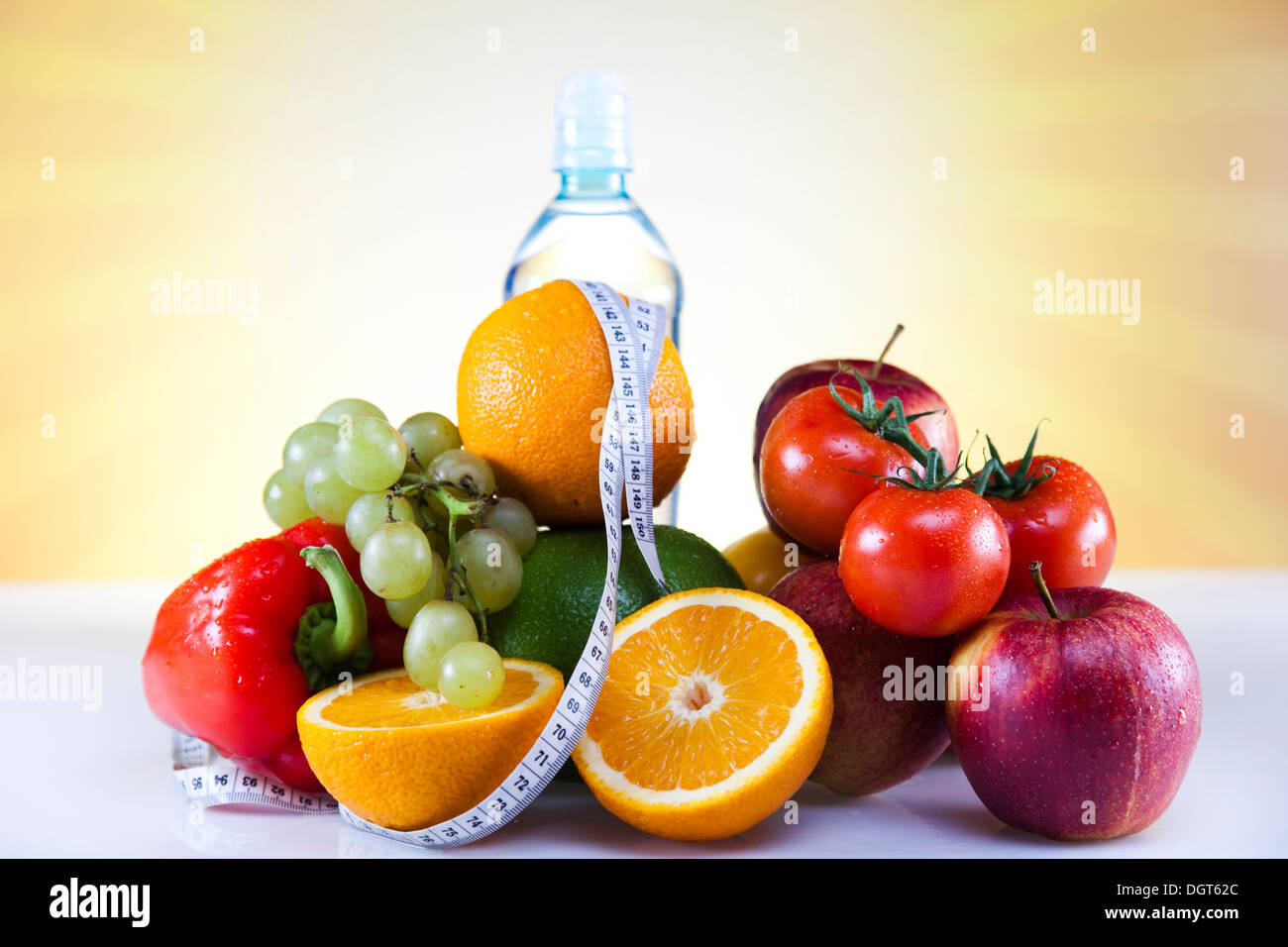 Sport diet, Calorie, measure tape Stock Photo - Alamy