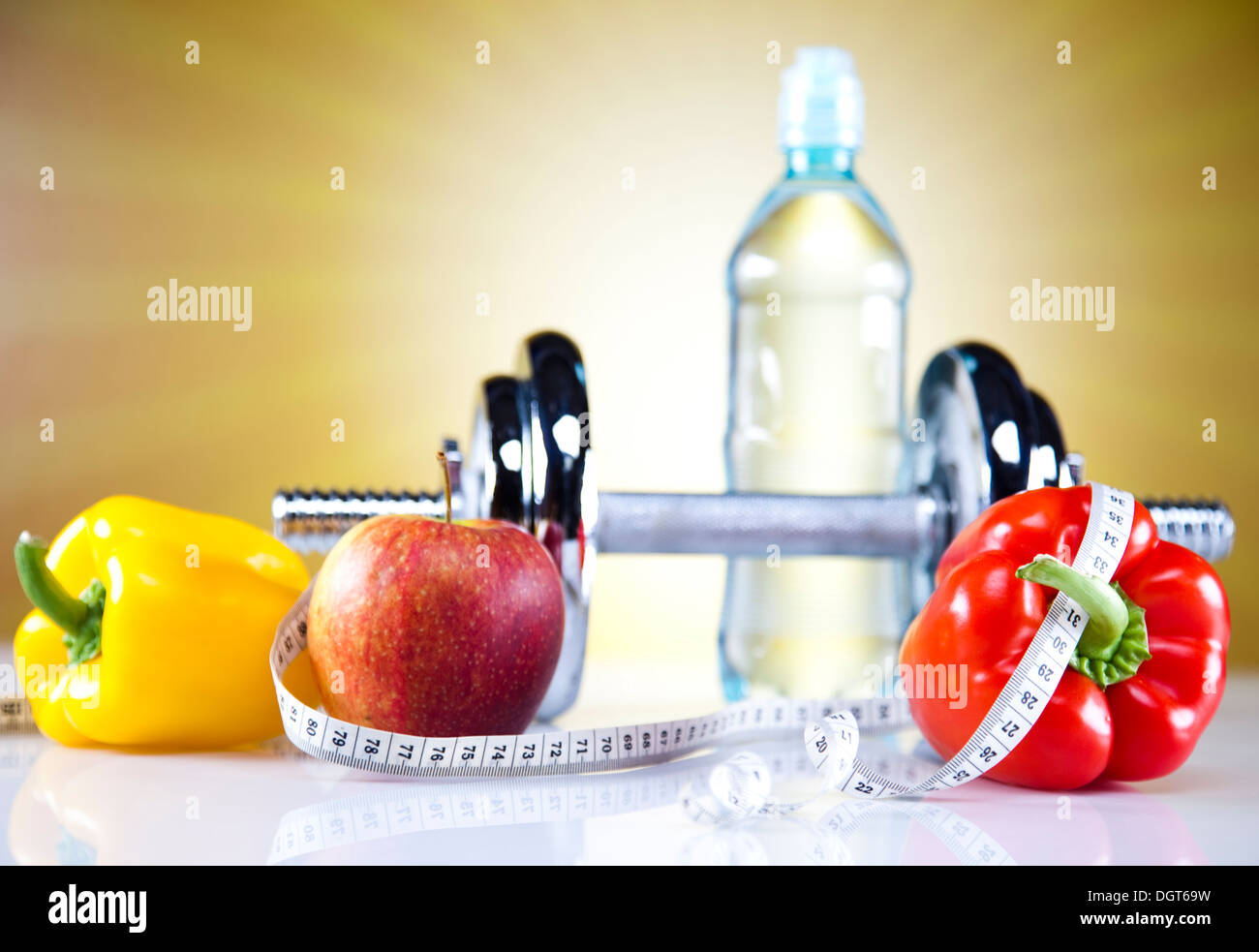Sport diet, Calorie, measure tape Stock Photo - Alamy