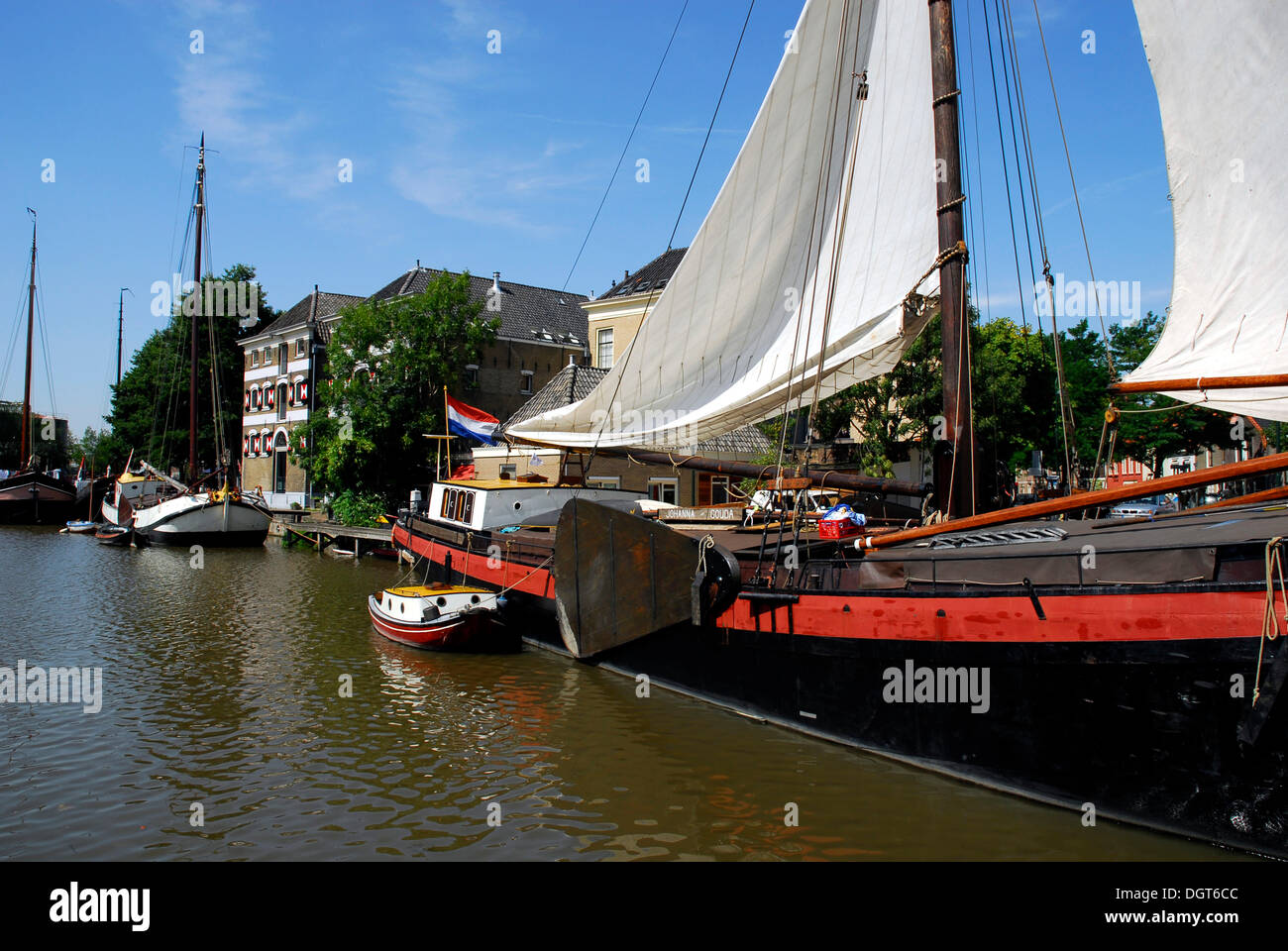 Traditional sailing ships in the harbor, Binnenhaven, Gouda, Zuid ...