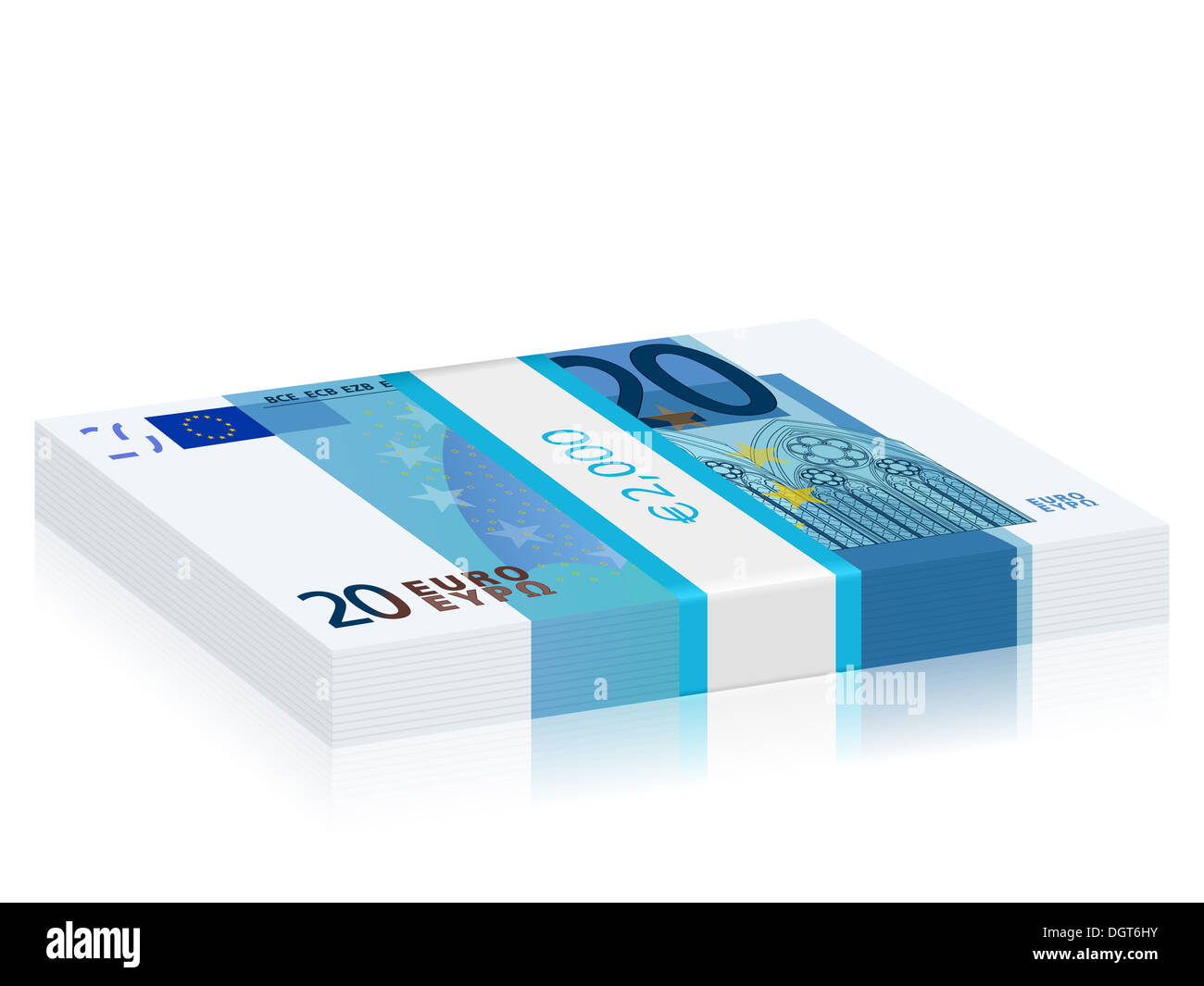 Twenty euro banknotes stack on a white background. Vector illustration ...