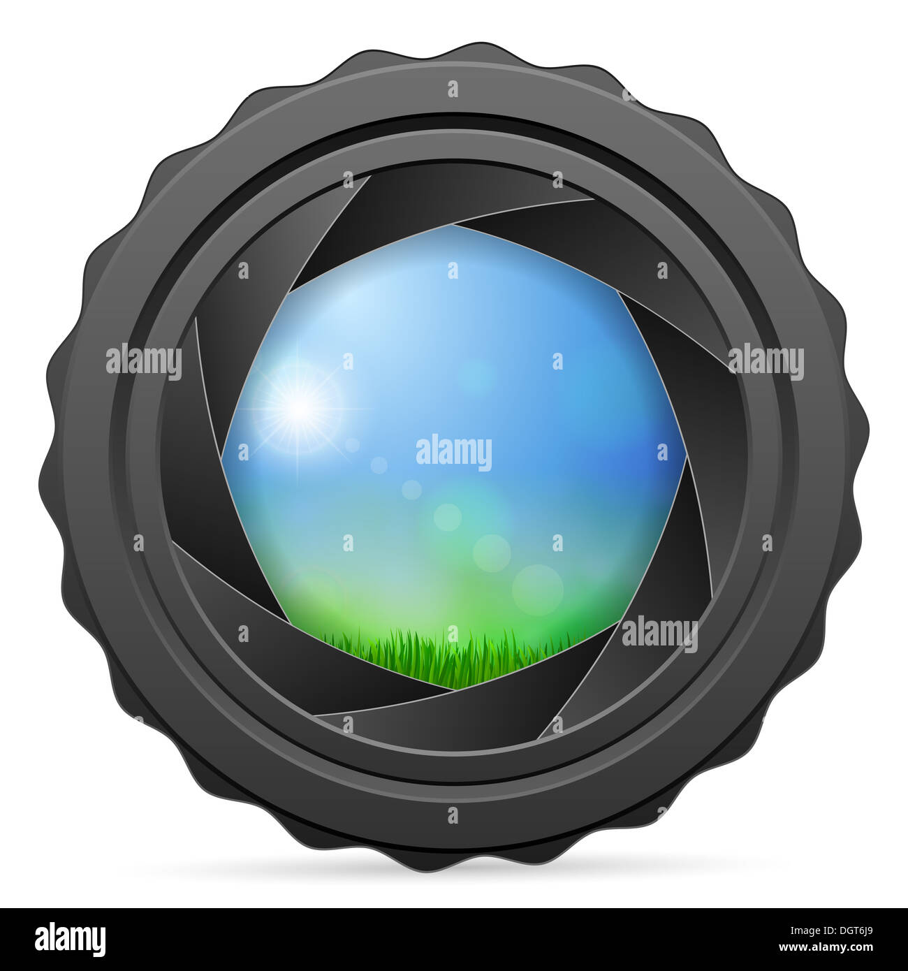 Camera shutter with grass landscape on white background. Vector ...