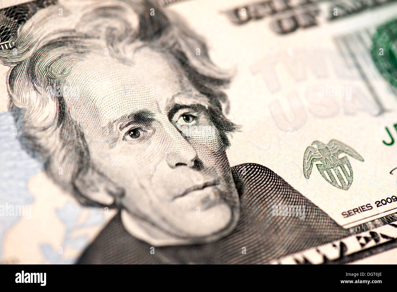 Closeup Of Andrew Jacksons Portrait On A Us Twenty Dollar Banknote
