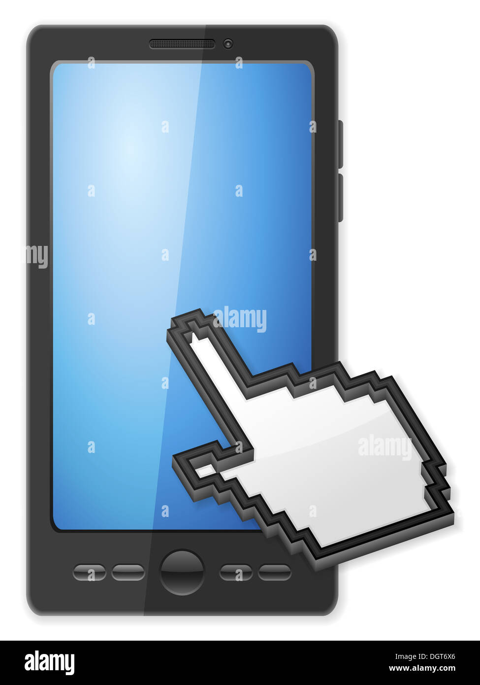Smart phone and hand cursor on a white background Stock Photo - Alamy