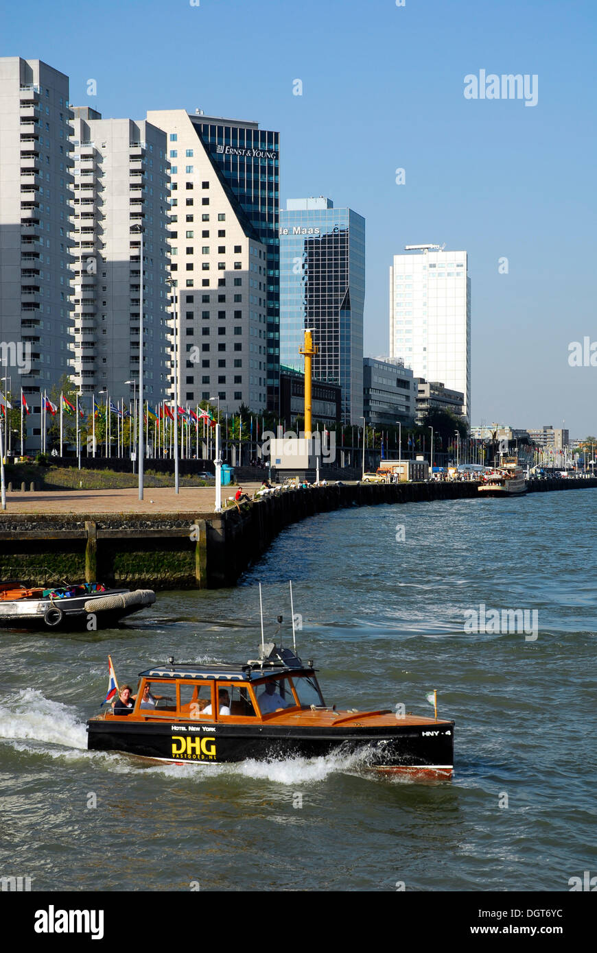 Small watertaxi ferry boat on the Nieuwe Maas River, modern ...