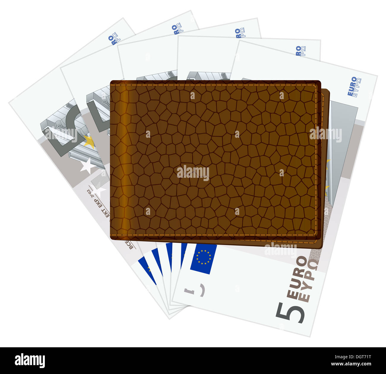 Wallet with five euro banknotes on a white background. Vector ...
