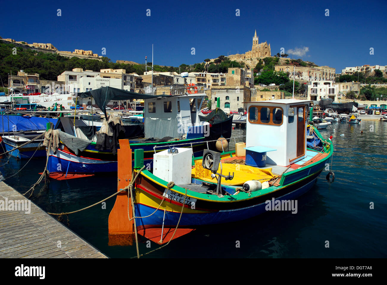 Church and harbour, Mgarr Harbour, Mgarr, Island of Gozo, Malta ...