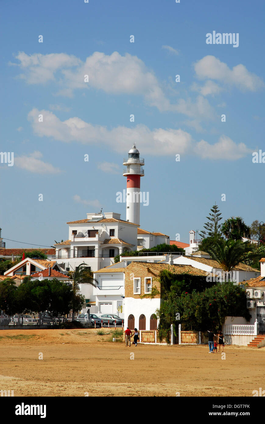 Lighthouse at the beach in El Rompido, Cartaya, Costa de la Luz, Huelva ...