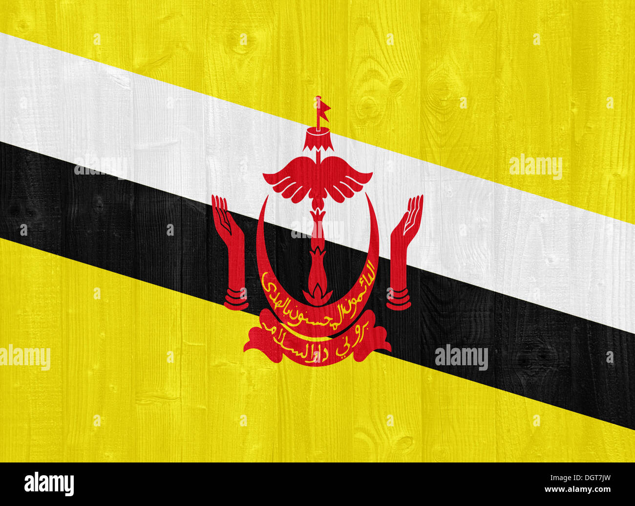 gorgeous Brunei Darussalam flag painted on a wood plank texture Stock ...