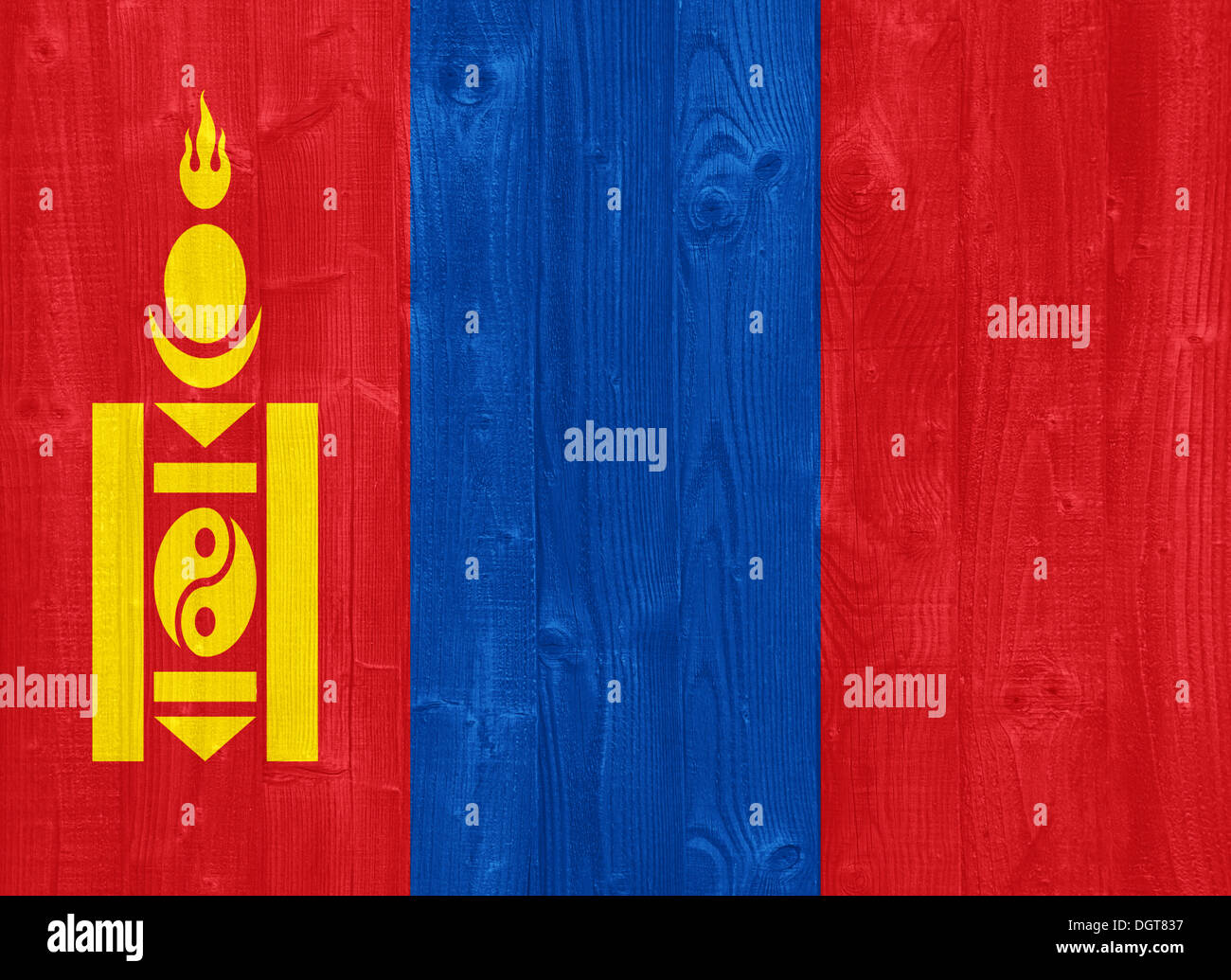 gorgeous Mongolia flag painted on a wood plank texture Stock Photo - Alamy