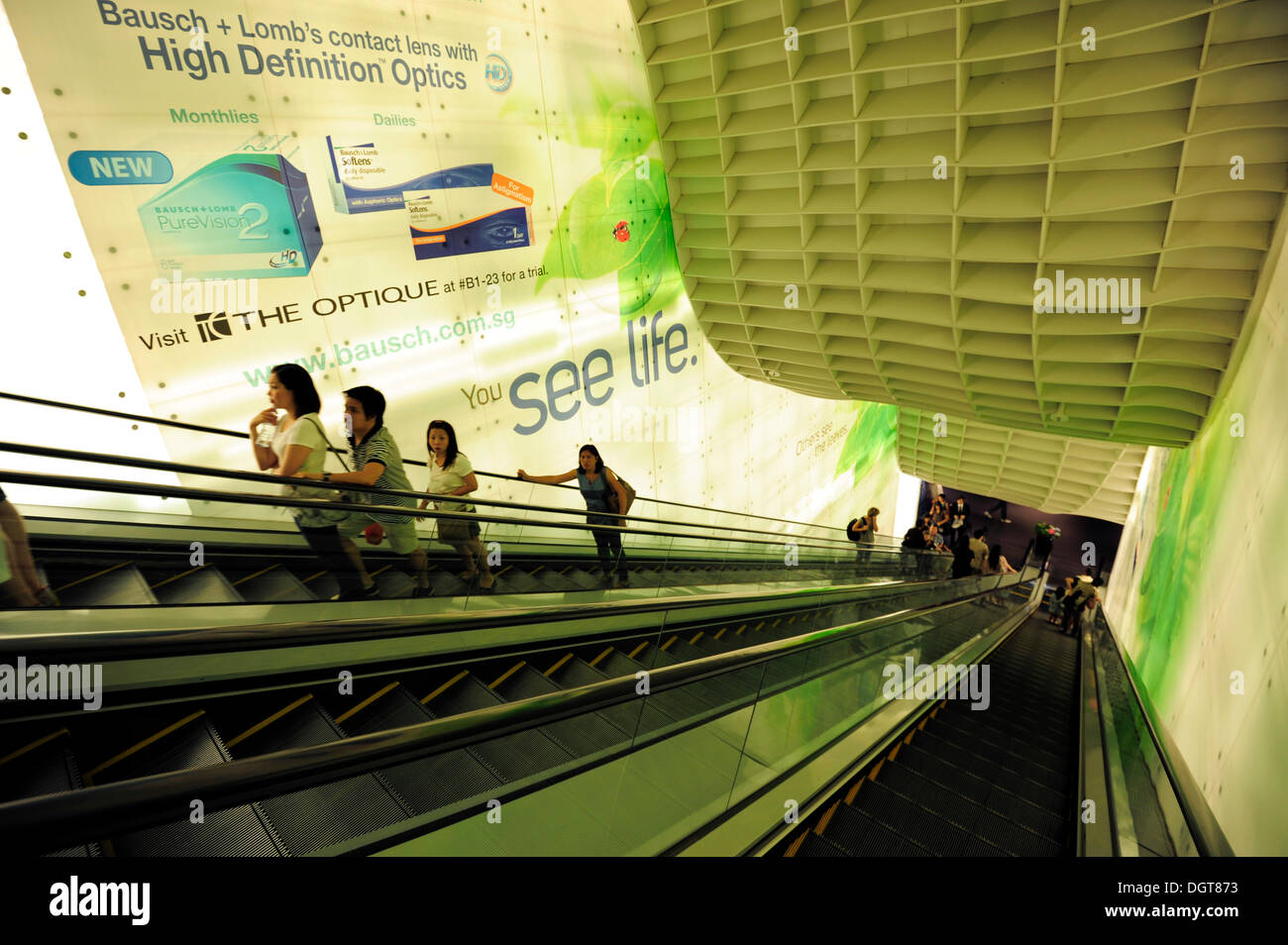 Escalator to the MRT train at the Ion Orchard Shopping Centre, Orchard ...