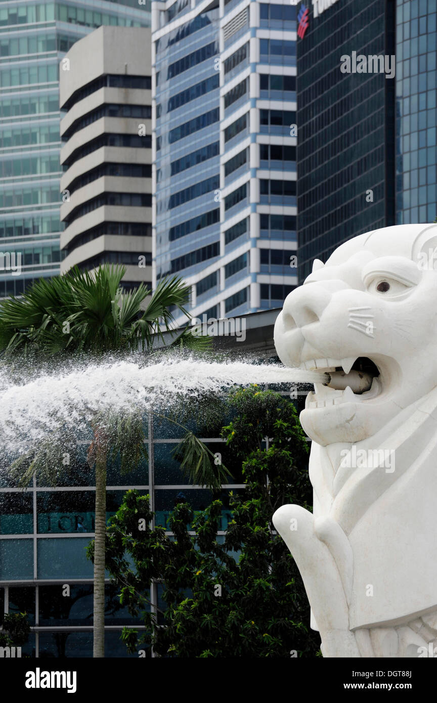 Merlion, a mythical creature spitting water, symbol of the city in ...