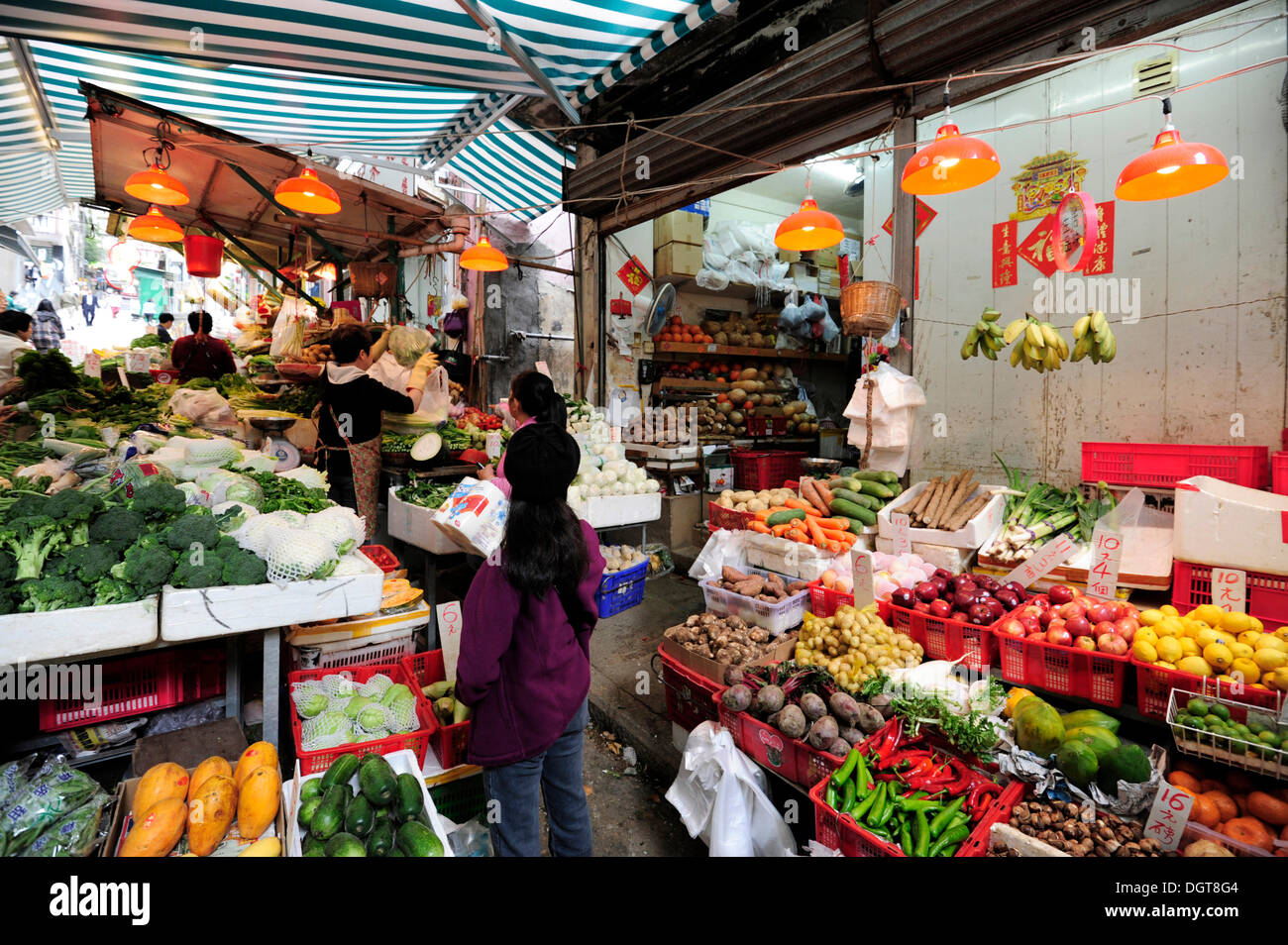 Fruit and vegetables at a street market in Chung Wan, Central District ...