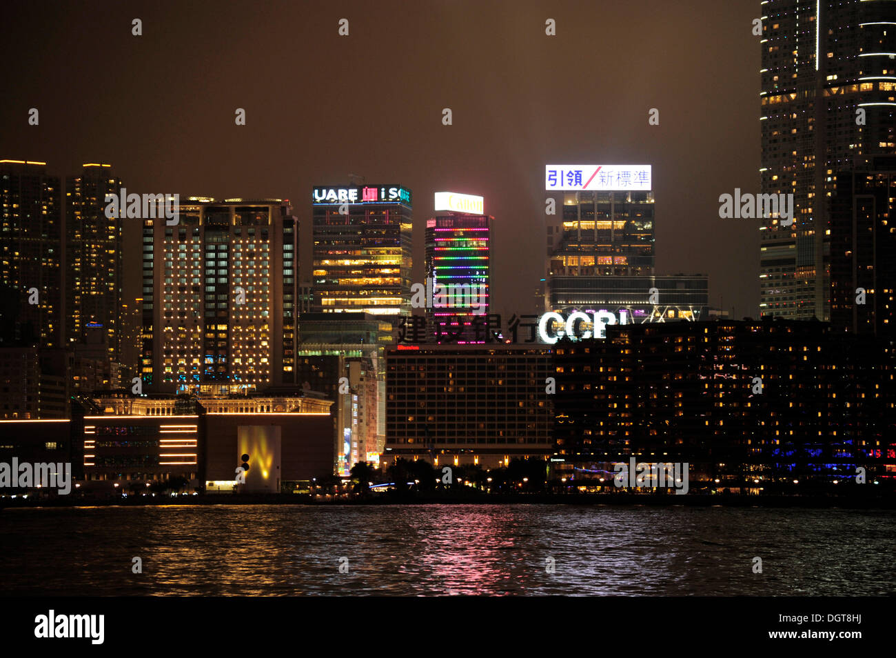 Skyline of Tsim Sha Tsui at night, Kowloon, Victoria Harbour, Hong Kong, China, Asia Stock Photo ...