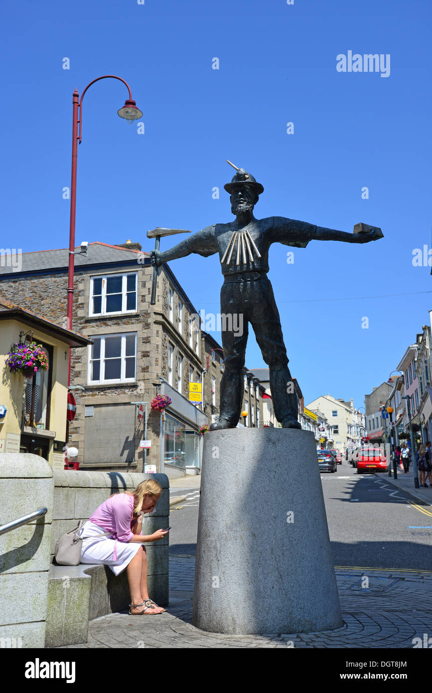 The Tin Miner statue, Fore Street, Redruth, Cornwall, England, United ...