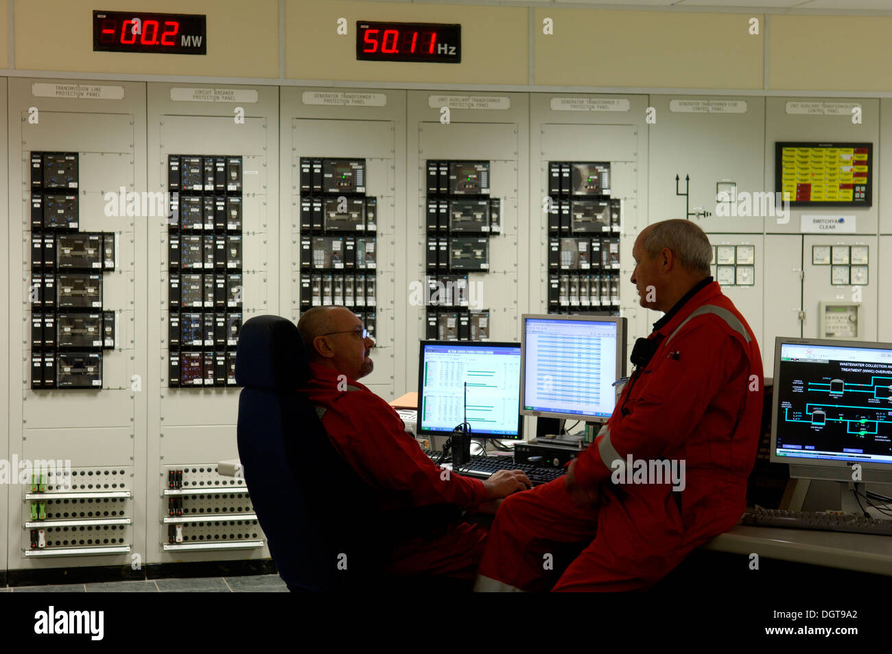 Technicians discussing operations at Barry Power Station owned by ...