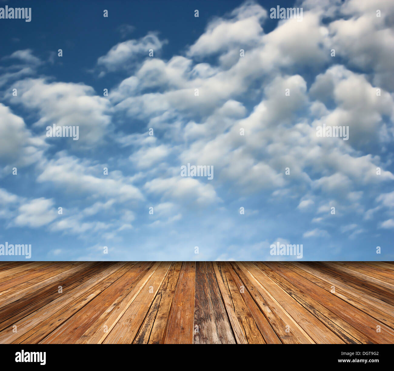 abstract view of the sky from old wooden terrace, backdrop for your ...