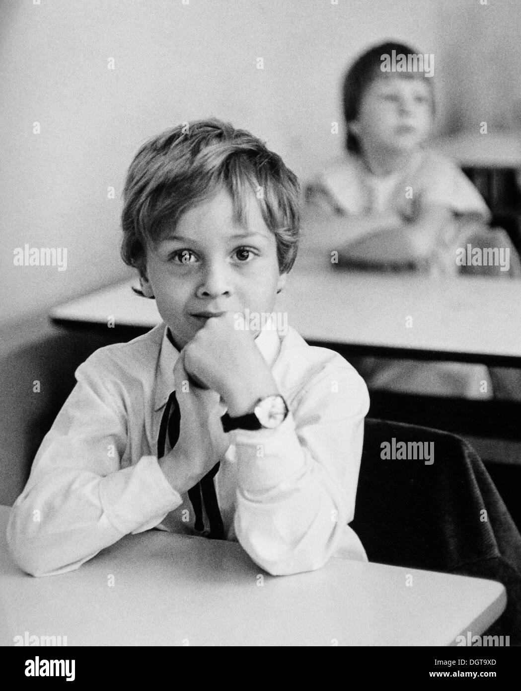 Children at their first day of school, East Germany, DDR about 1984 ...