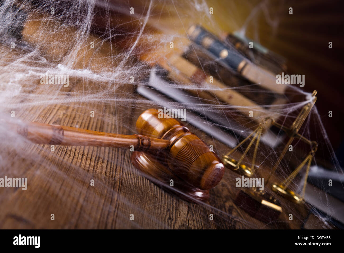 Judges wooden gavel, law scale and law books Stock Photo - Alamy