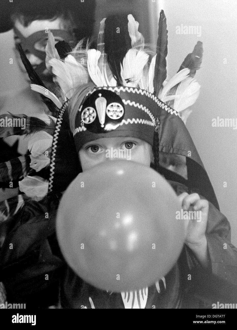 Boy in fancy dress and with a balloon, Leipzig, East Germany, about ...