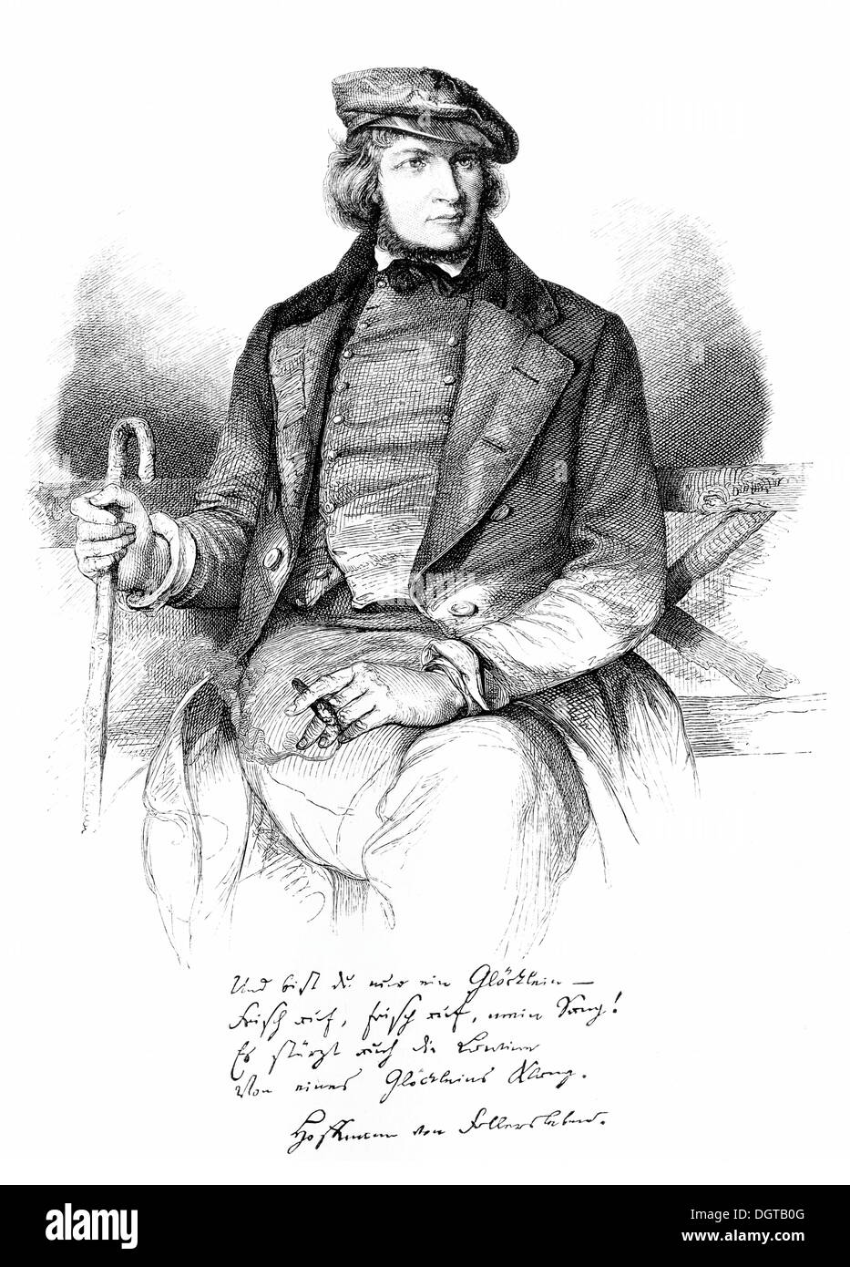 Hoffmann von Fallersleben, historic illustration from History of German ...