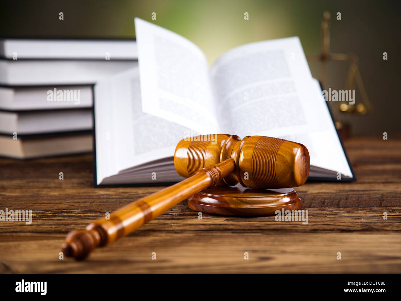 Wooden gavel and law books Stock Photo - Alamy