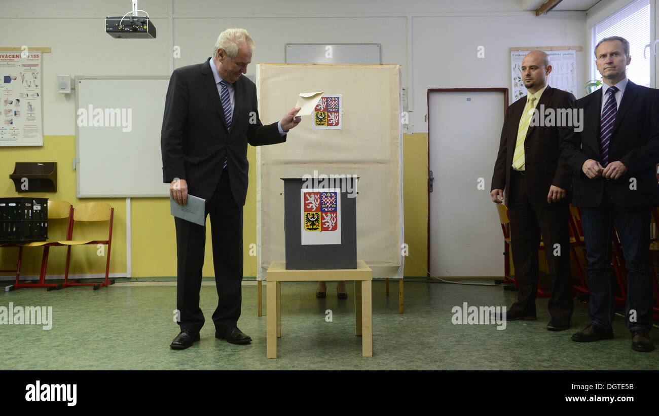 Prague, Friday. 25th Oct, 2013. Czech president Milos Zeman votes ...