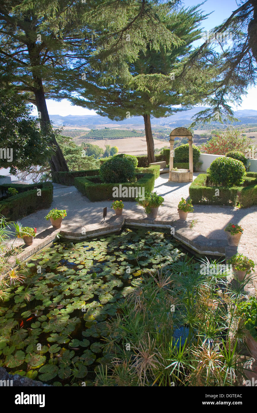 Pond plants trees in garden Casa del Rey Moro, Ronda, Spain Stock Photo ...