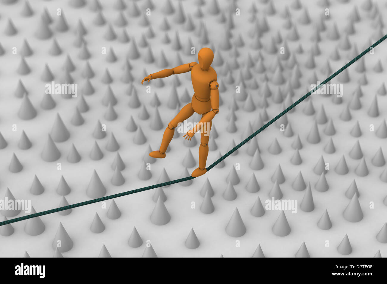 3D model of puppet robot trying to balance and walk on rope string ...
