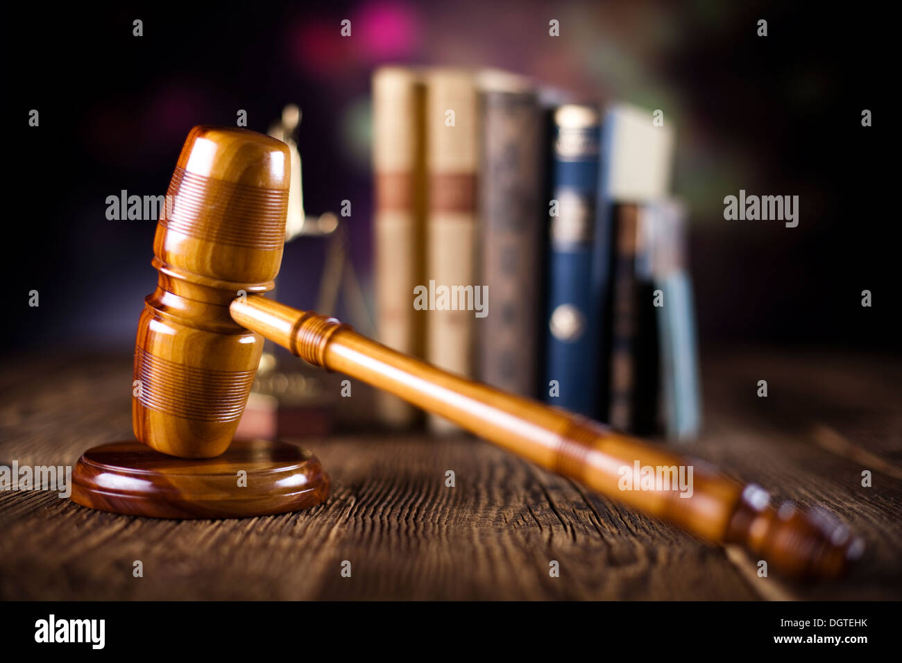 Wooden gavel and law books Stock Photo - Alamy