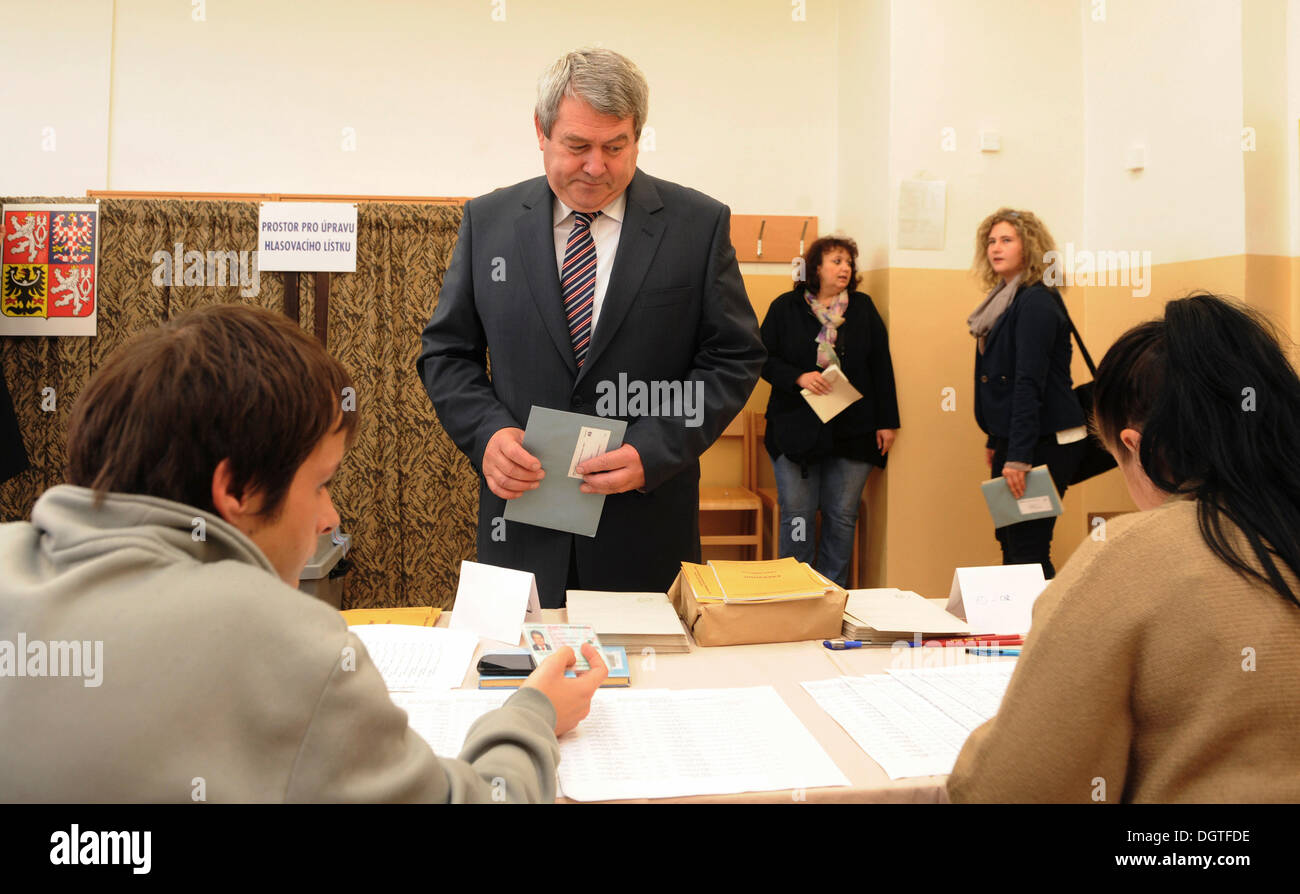 Bohemia and Moravia, Vojtech Filip (centre) votes during early ...