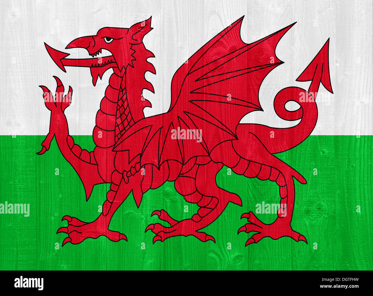 gorgeous Wales flag painted on a wood plank texture Stock Photo - Alamy