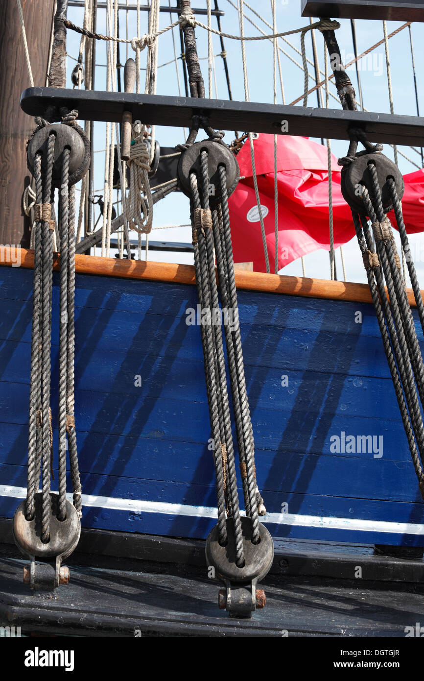Standing rigging supporting mast on Earl of Pembroke sailing ship Cowes ...