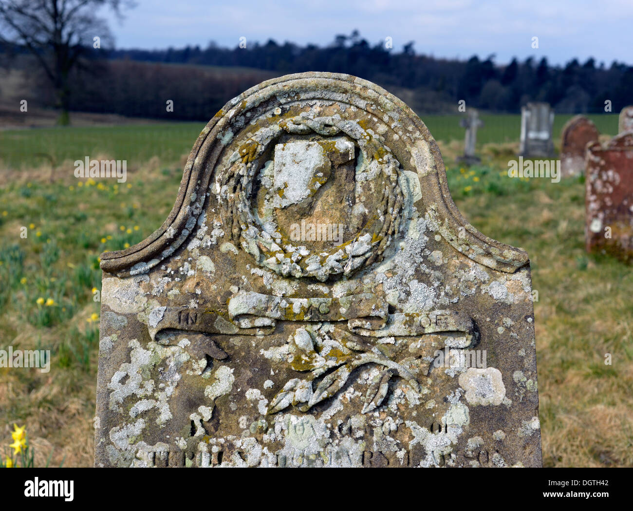 Eroded gravestone with floral design. Church of Saint Cuthbert ...