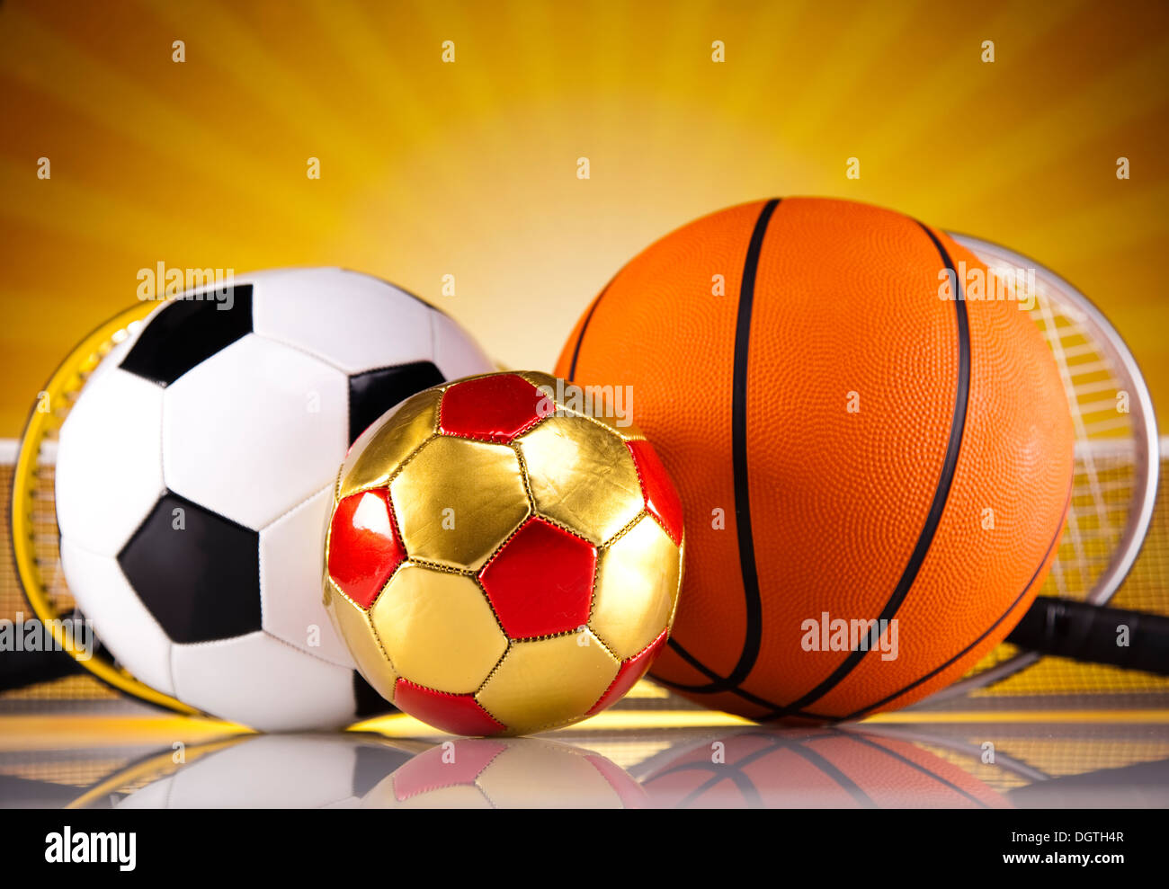 Four Sports, a lot of balls and stuff Stock Photo - Alamy