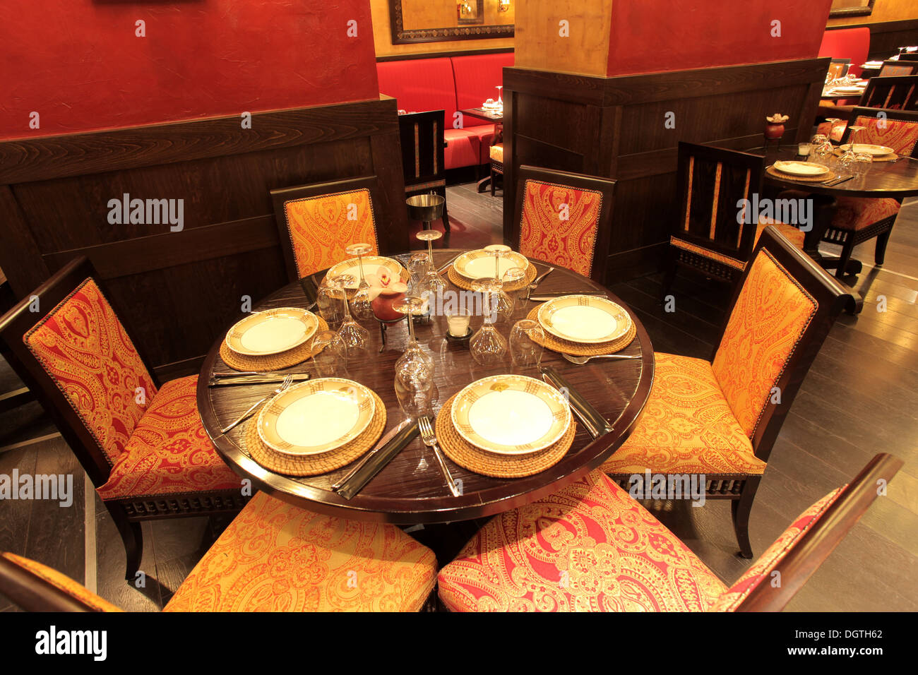 Prepared table in a restaurant Stock Photo - Alamy