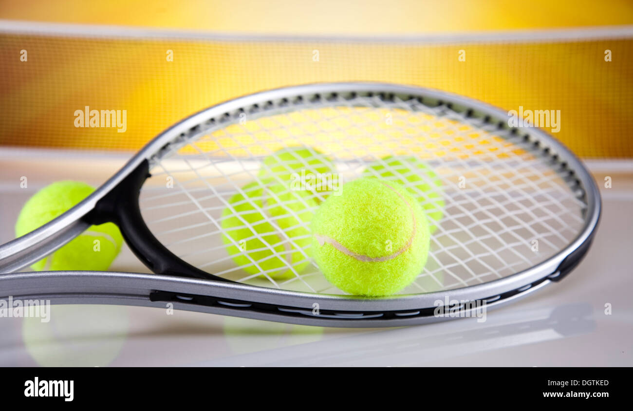 Sport, Tennis racket and balls Stock Photo - Alamy