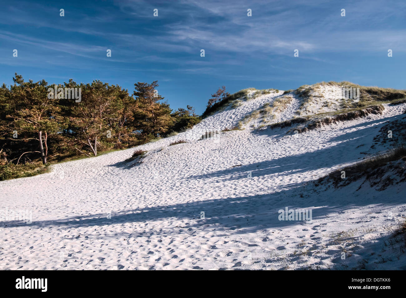 White sandy beach on the south coast of Dueodde, Bornholm, Denmark ...