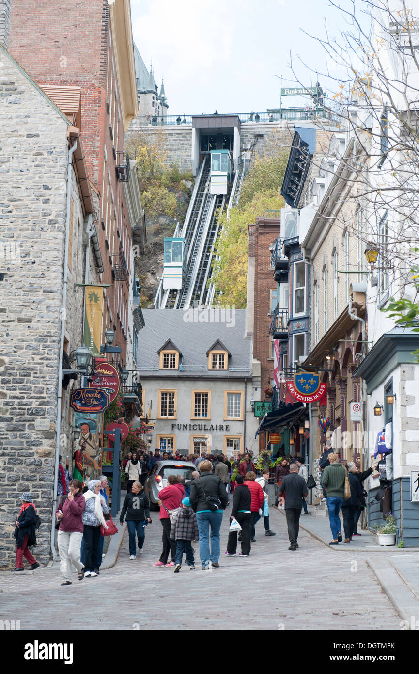 A funicular connects the upper part of Quebec City with the lower part ...