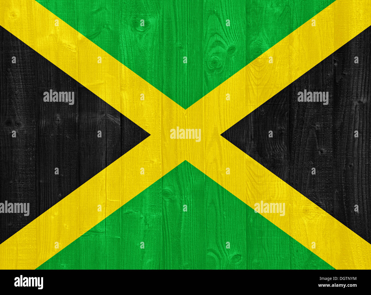 gorgeous Jamaica flag painted on a wood plank texture Stock Photo - Alamy