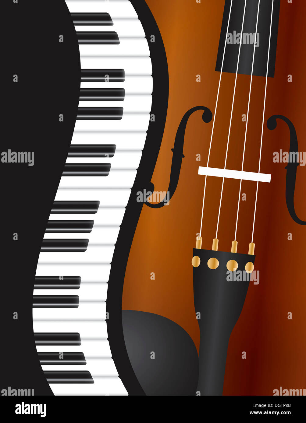 Piano Keyboards Wavy Border with Violin Closeup Background Illustration ...
