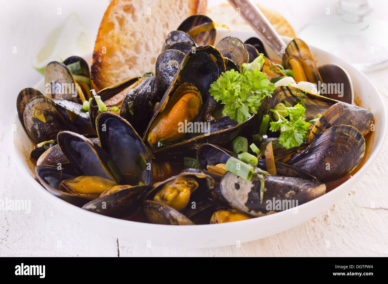 Bowl mussels in tomato sauce hi-res stock photography and images - Alamy