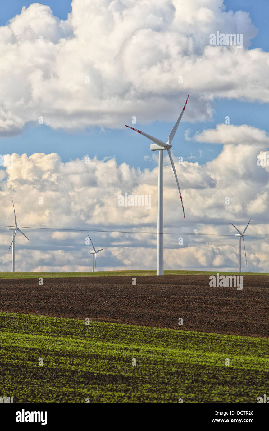 Landscape with wind turbines. Renewable energy and environmental ...
