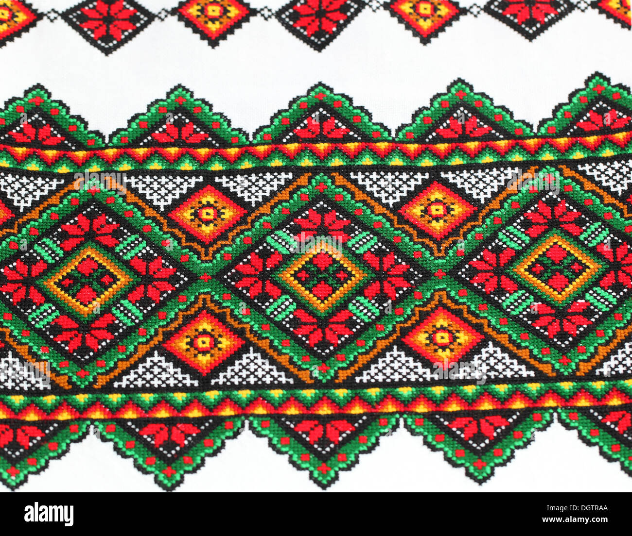 Detail of the yarn embroidery from a traditional Ukrainian Rushnyky ...