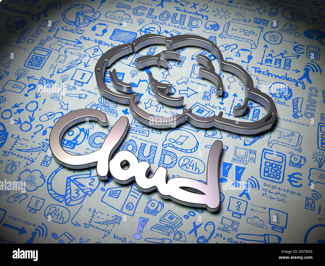 Cloud Background with Handwritten Characters Stock Photo - Alamy