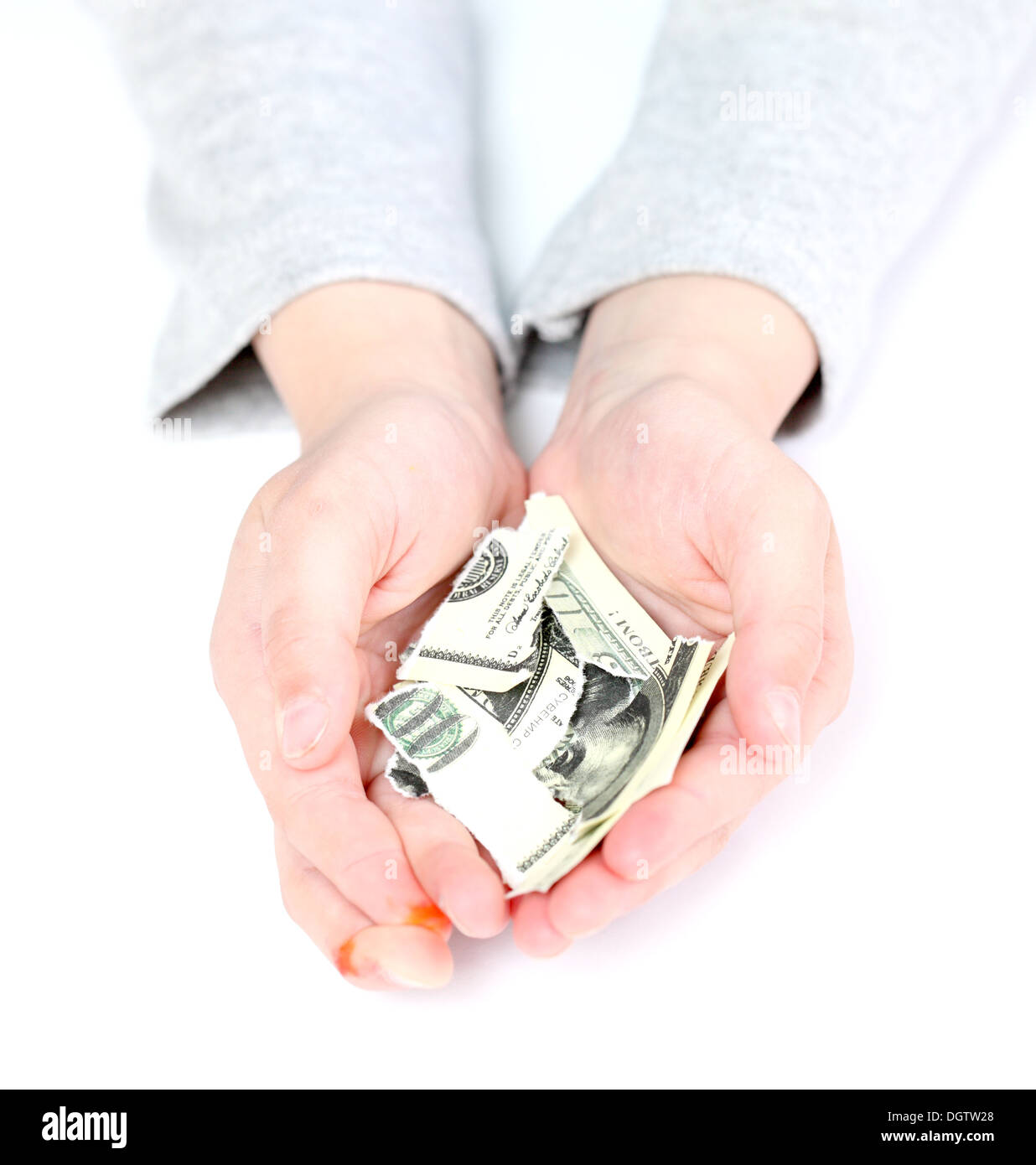 Dollar bill in child hand Stock Photo - Alamy