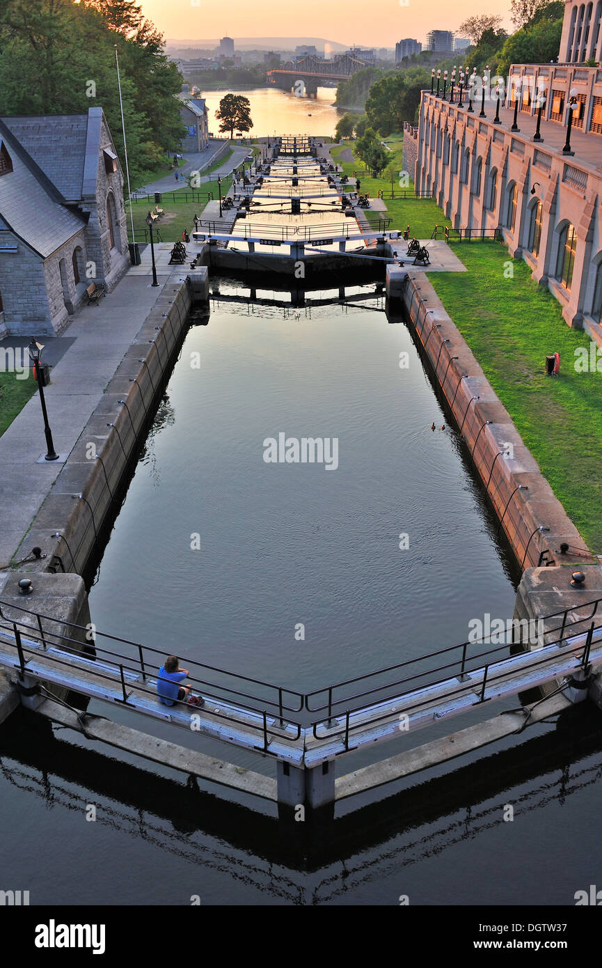 The flight of locks at the point where the Rideau Canal branches off ...