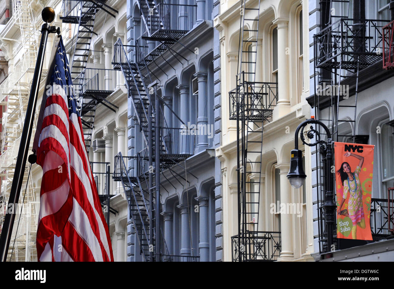 New York apartment building with American flag Stock Photo - Alamy