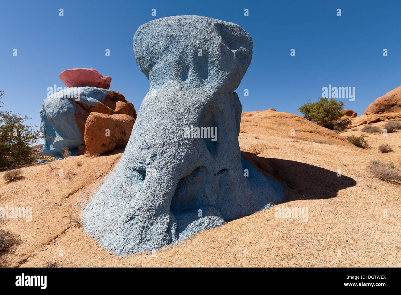 The blue painted granite rocks of Tafaroute in the Anti Atlas mountain ...