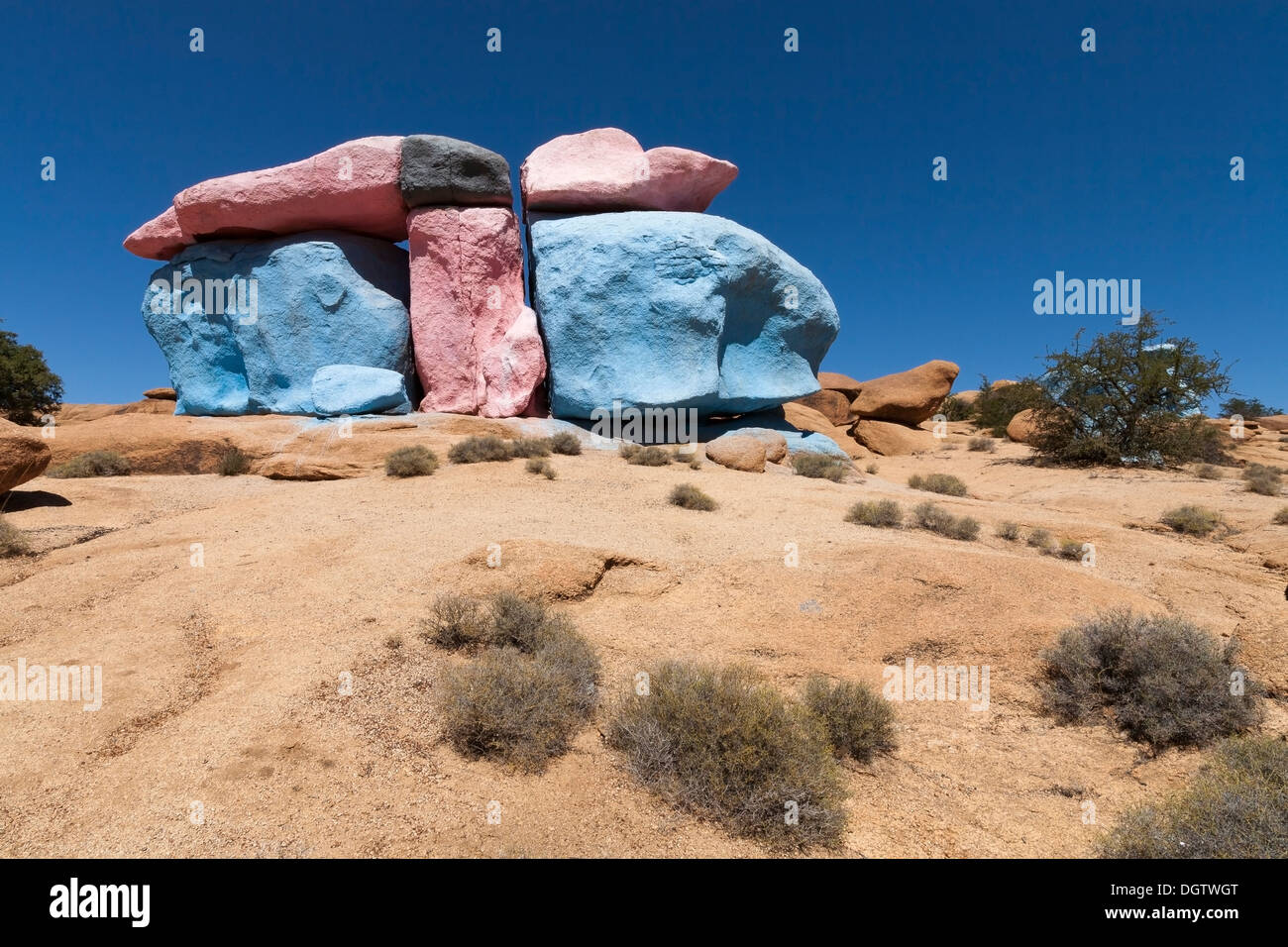 The blue painted granite rocks of Tafaroute in the Anti Atlas mountain ...