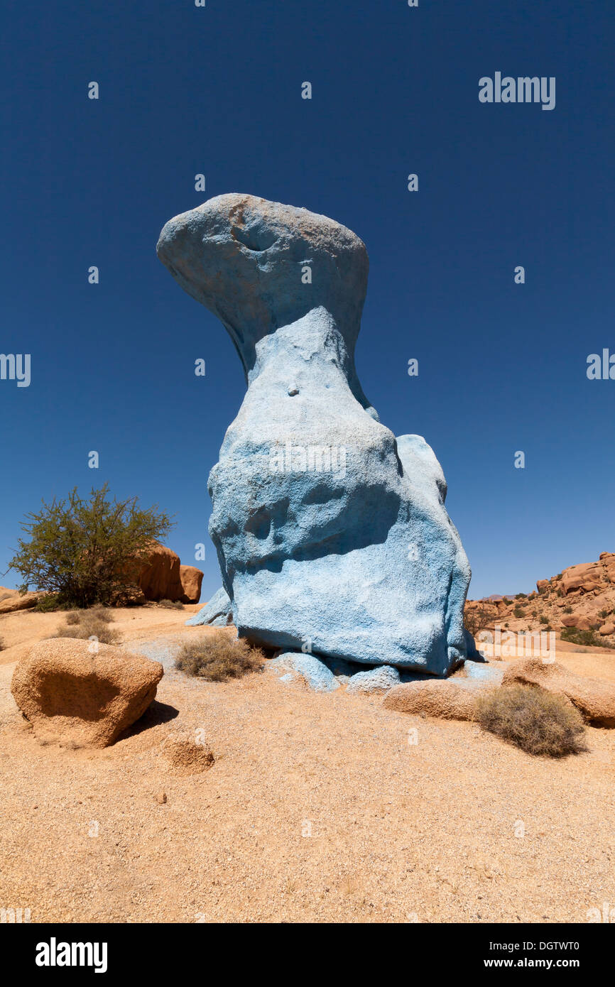 The blue painted granite rocks of Tafaroute in the Anti Atlas mountain ...